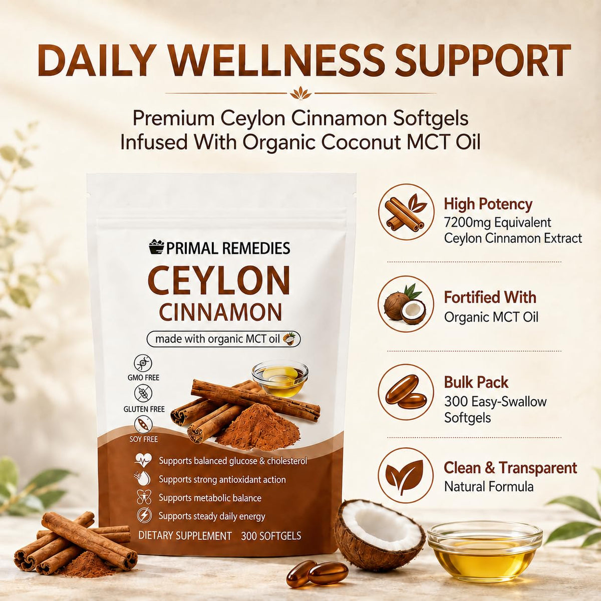 Ceylon cinnamon with MCT oil capsules