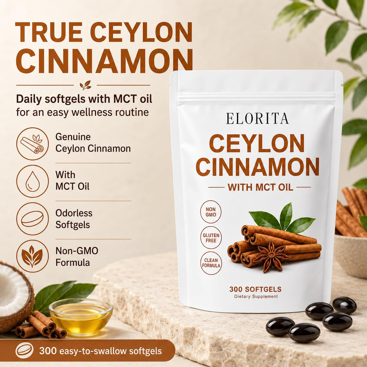 Ceylon cinnamon with MCT oil capsules