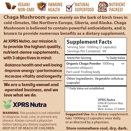 Chaga mushroom capsules for overall wellness