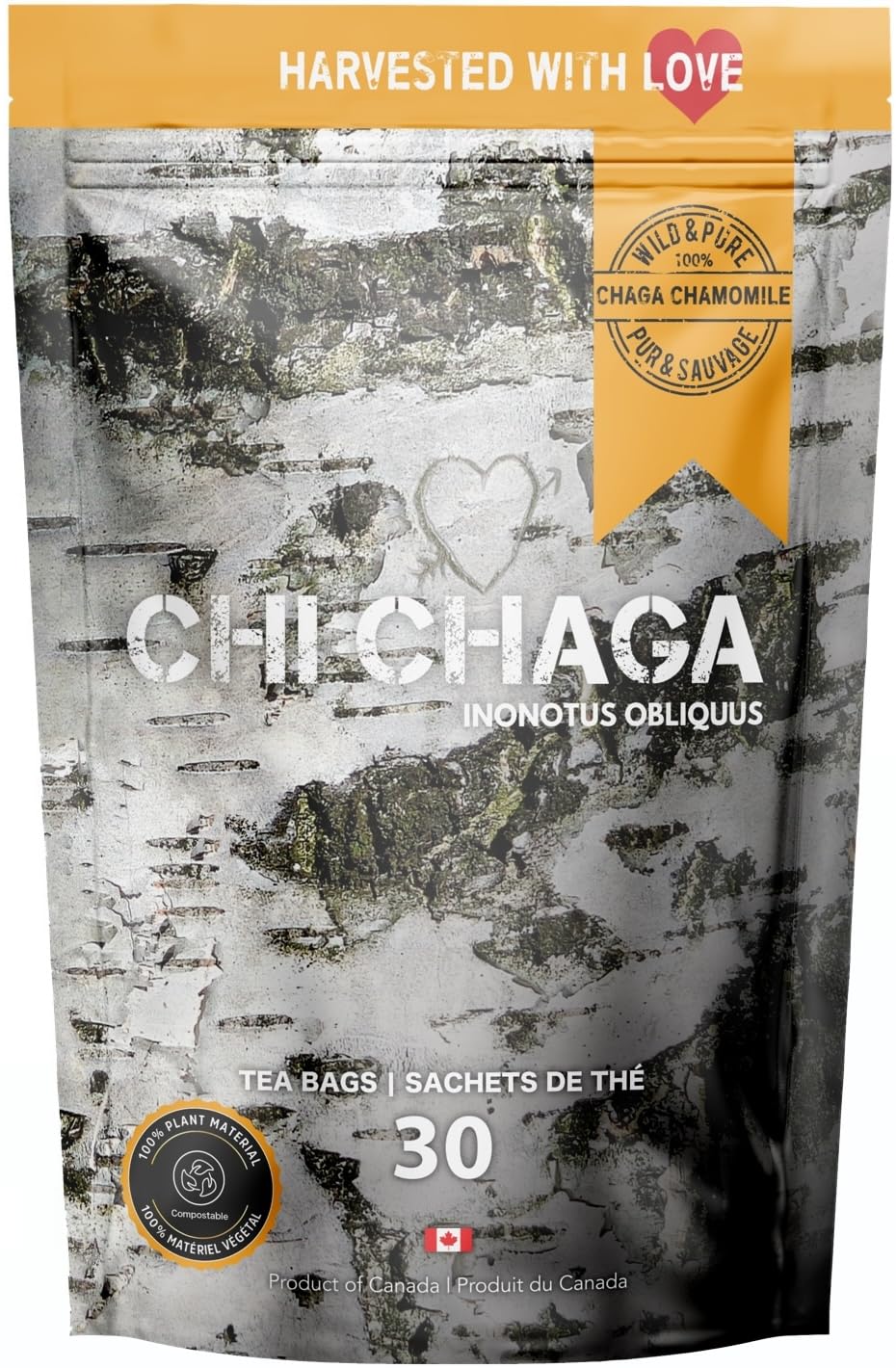 Chaga mushroom chamomile tea bags