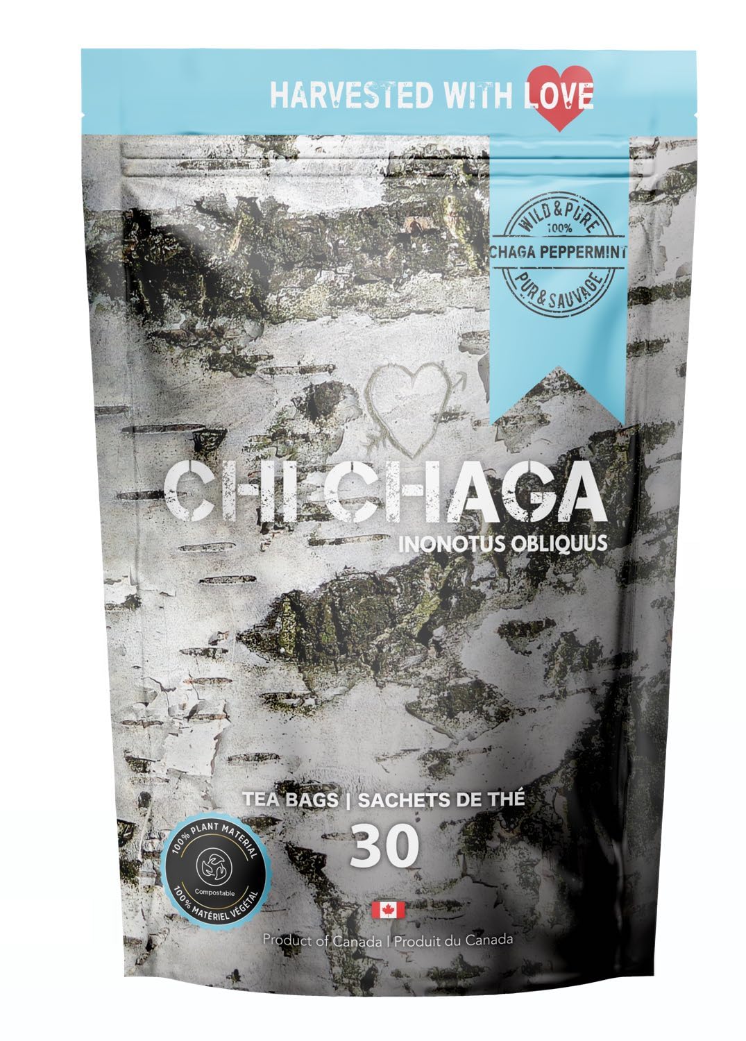 Chaga mushroom peppermint tea bags