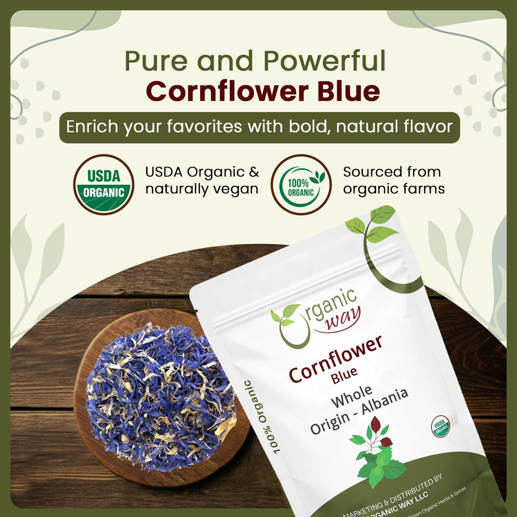 Chamomile tea with cornflower blue