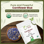 Chamomile tea with cornflower blue