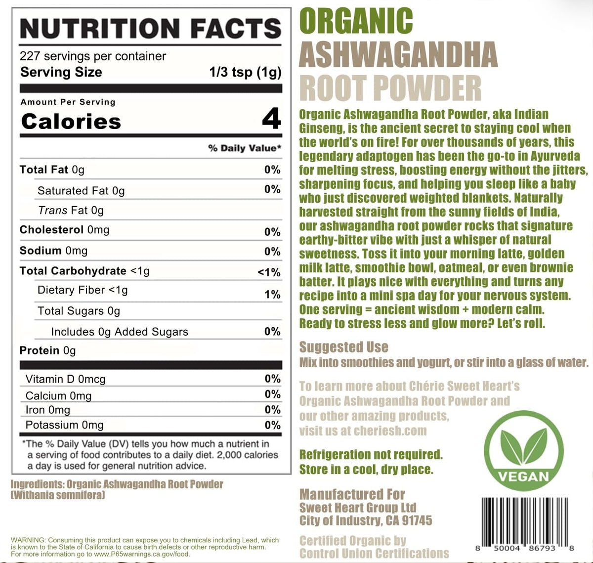 Cherie Sweet Heart ashwagandha uses