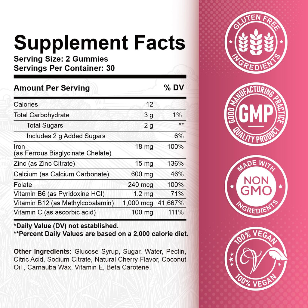 Cherry flavor iron gummies for adults