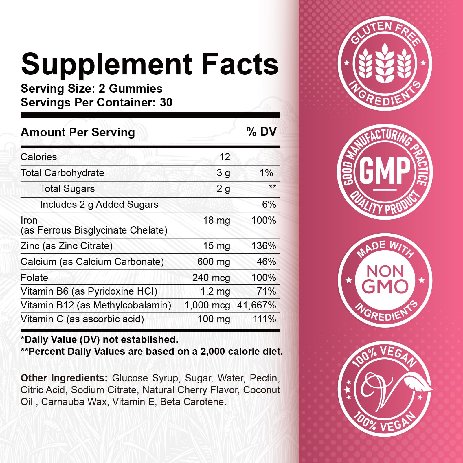 Cherry flavor iron gummies for adults