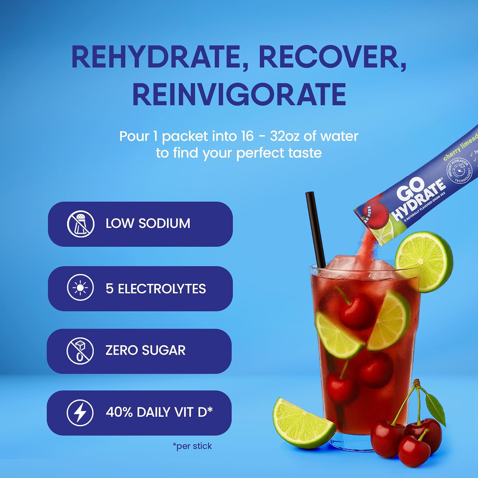 Cherry limeade electrolyte packets for energy