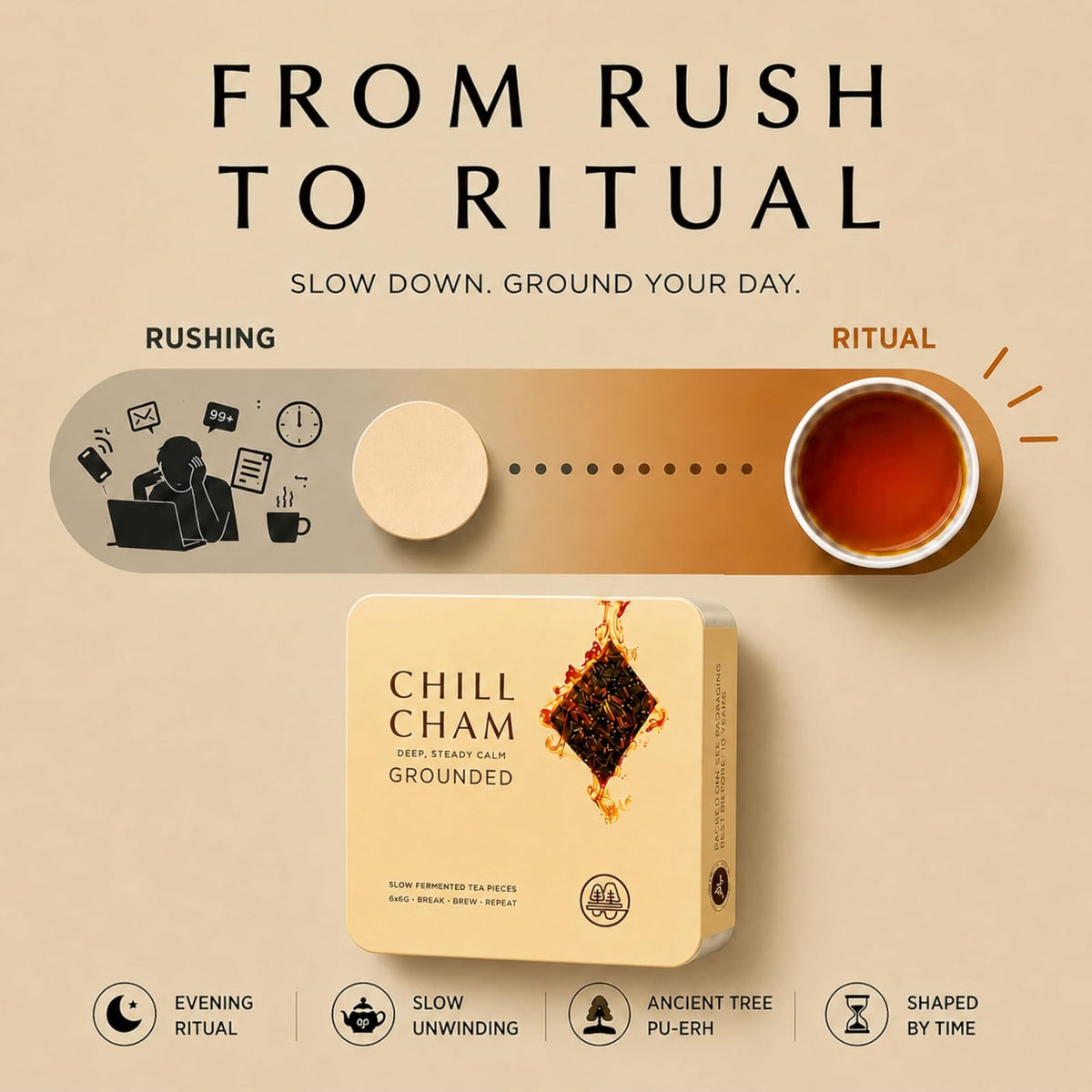 Chill Cham tea packs for mindfulness