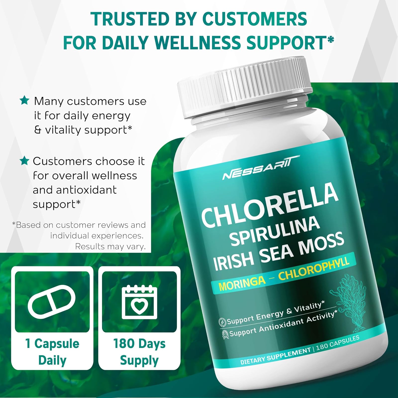 Chlorella capsules for daily nutrition boost