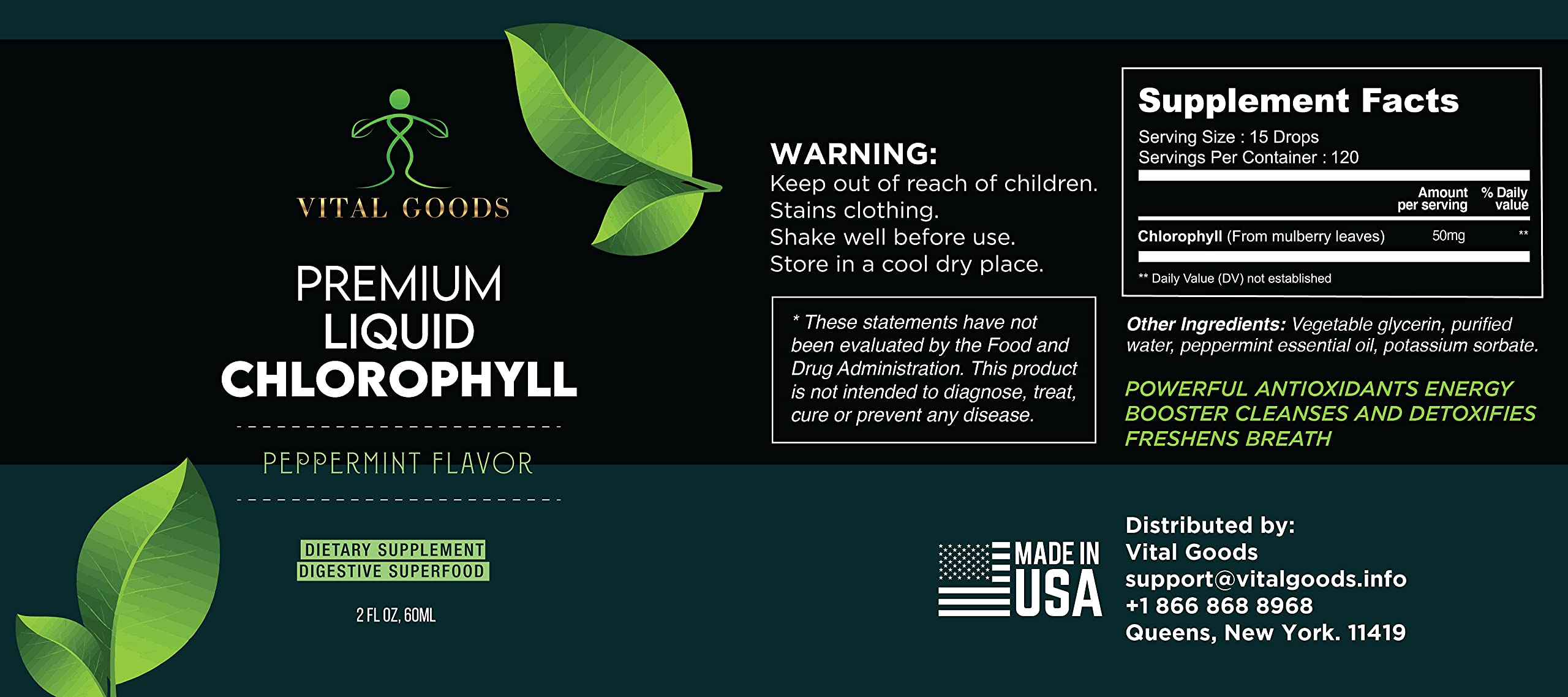 Chlorophyll drops for digestion support