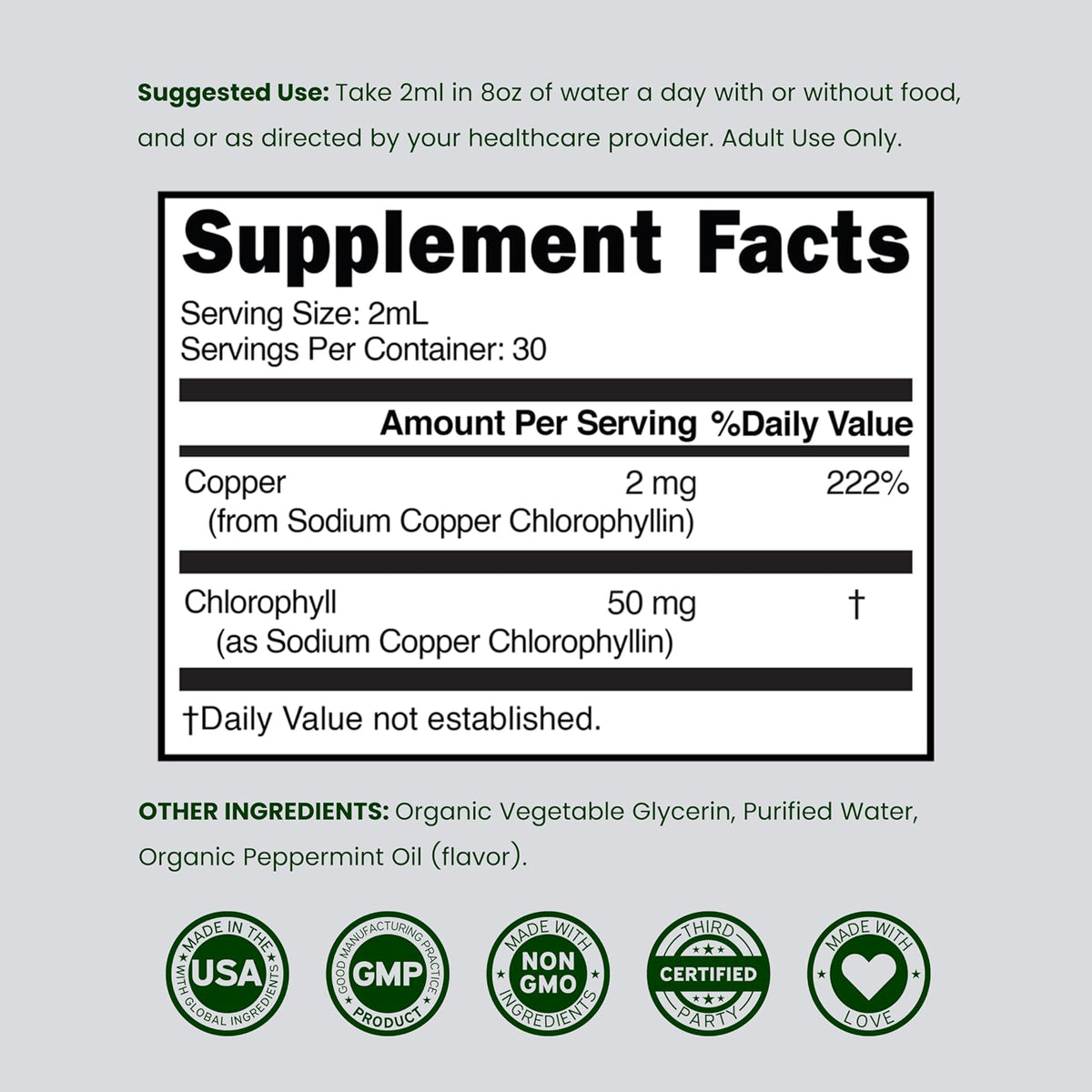 Chlorophyll drops for digestive health