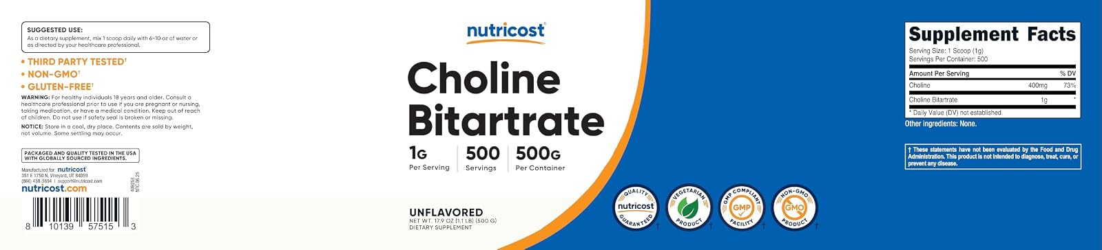 Choline bitartrate powder for athletes