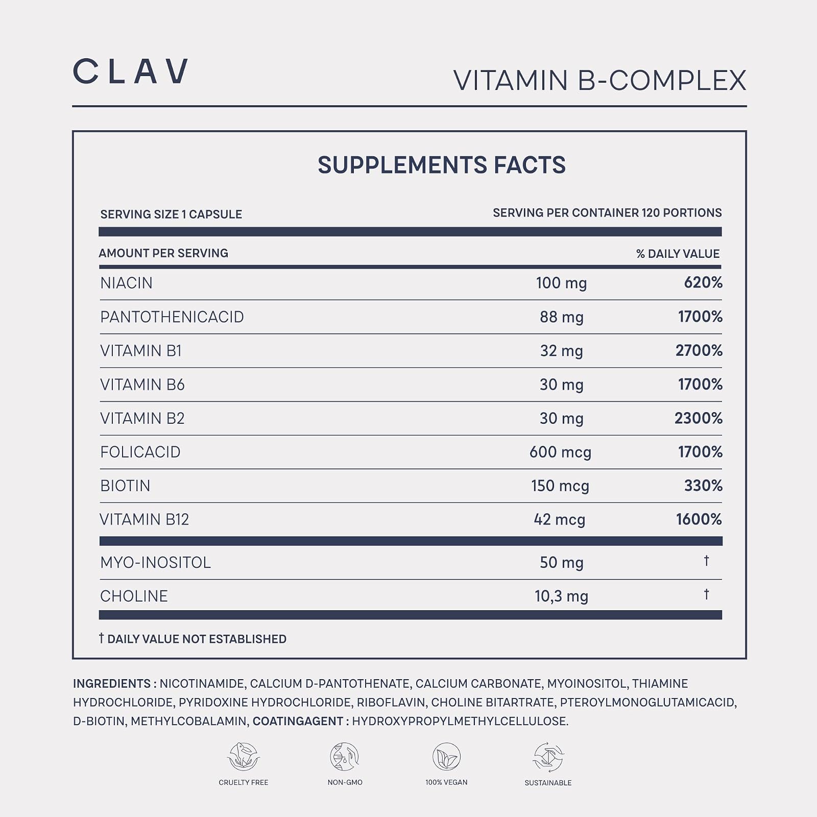 CLAV vitamin b complex with 120 capsules