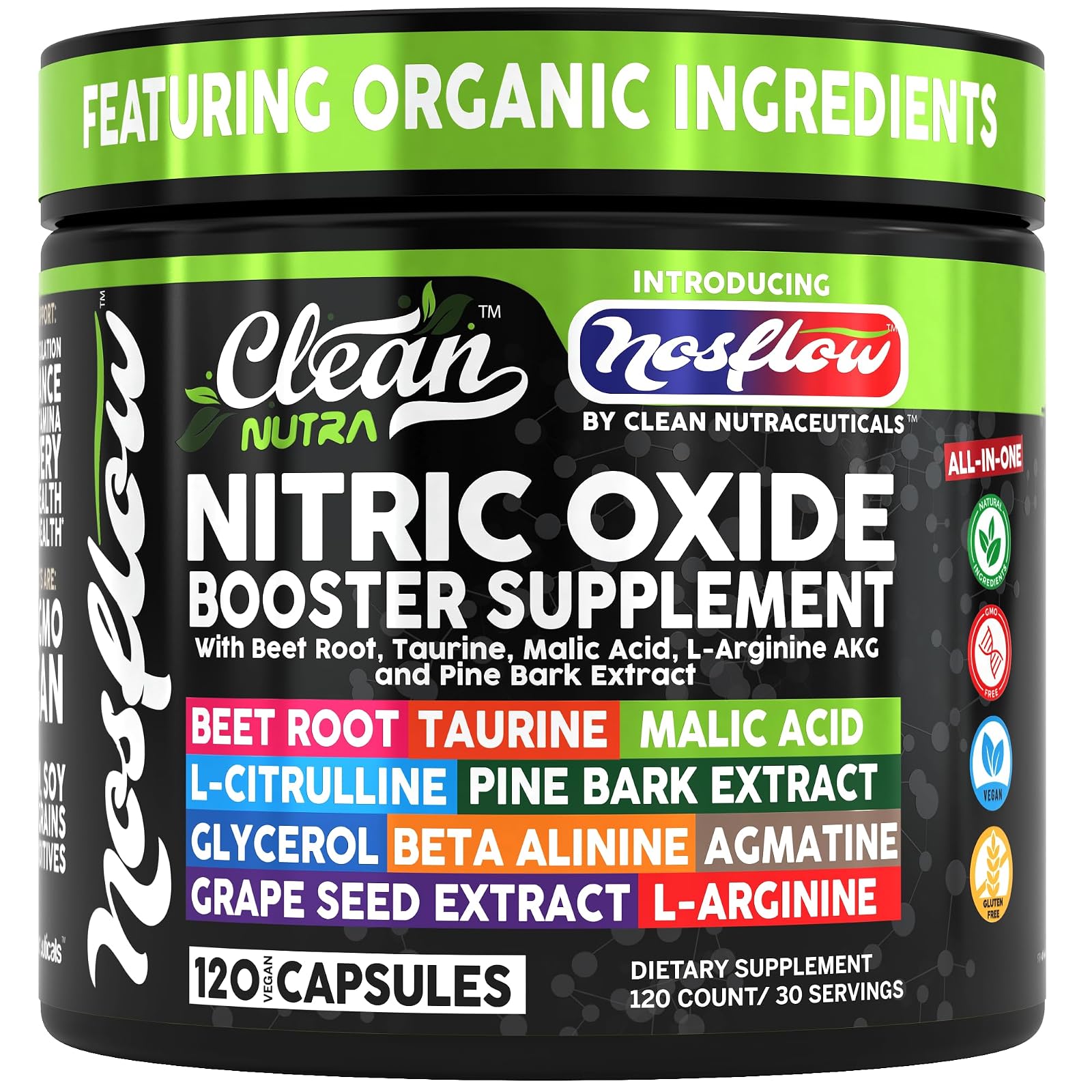 Clean Nutra NosFlow nitric oxide capsules