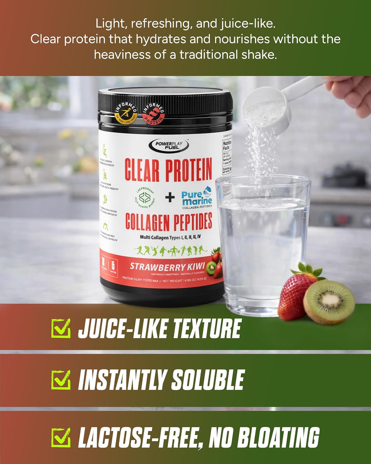 Clear protein powder with added collagen