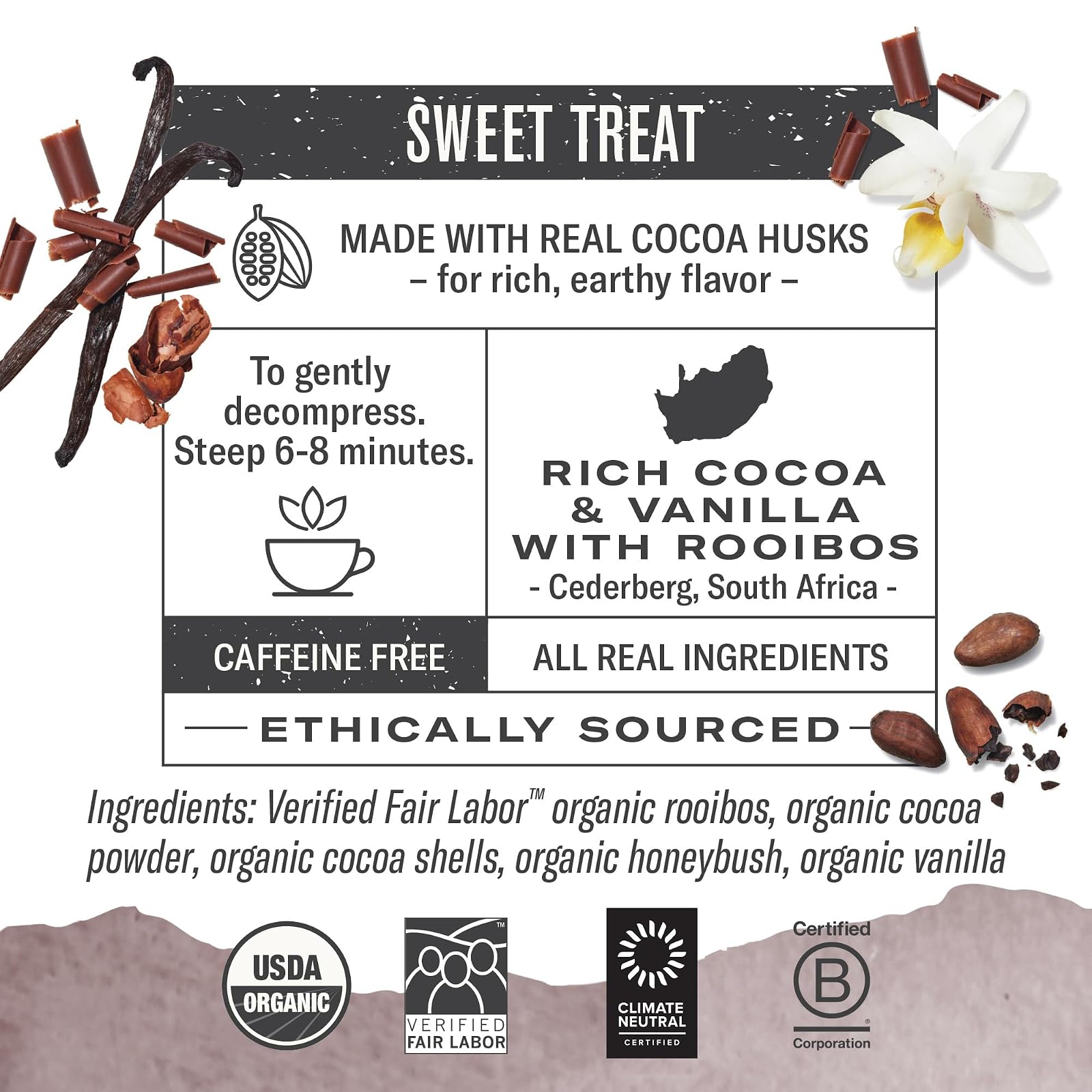 cocoa and vanilla herbal tea