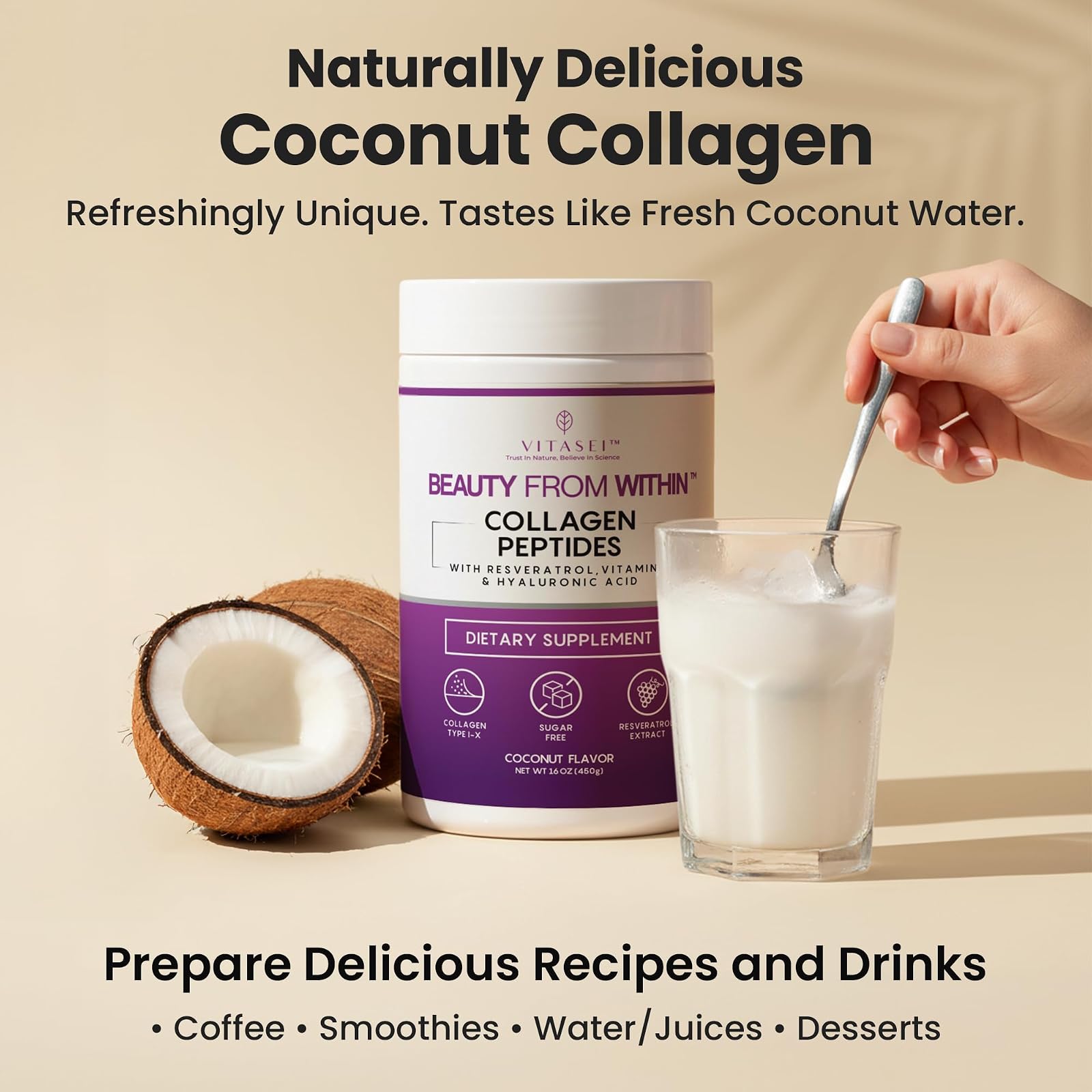 Coconut flavour collagen peptides