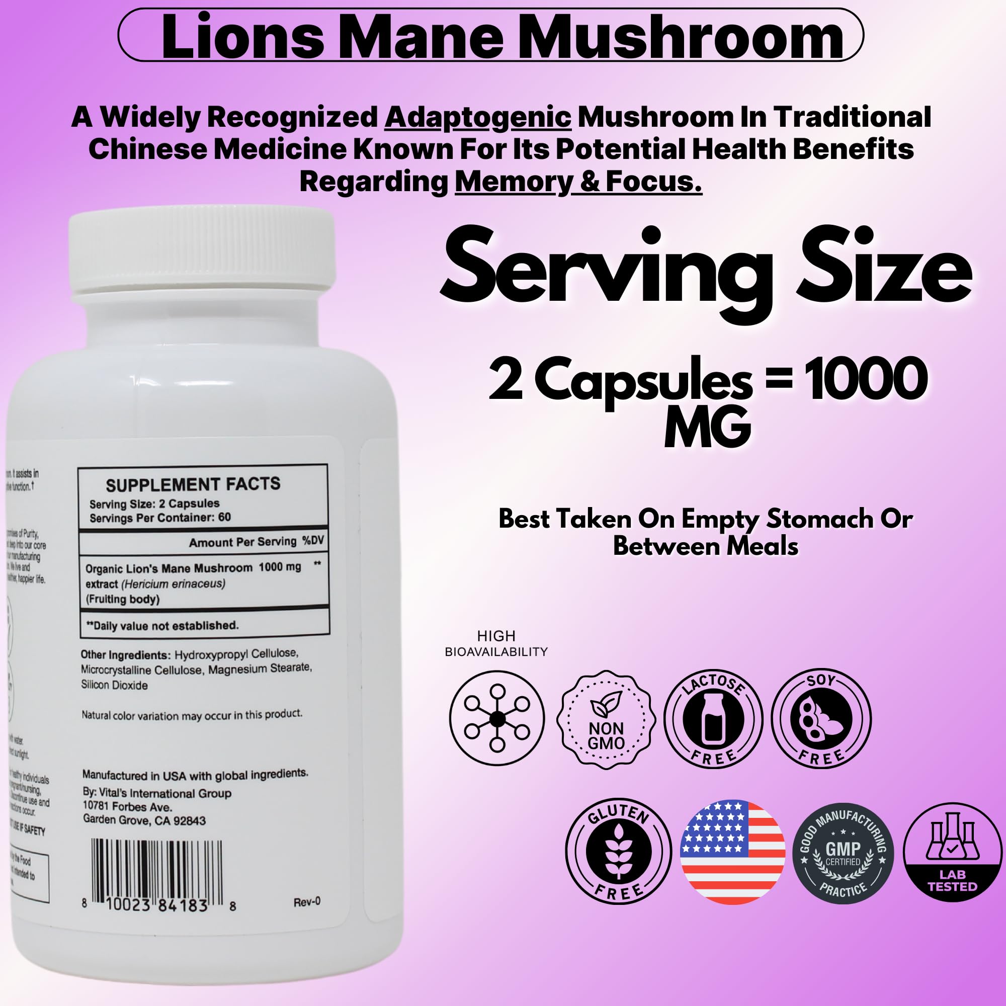 Cognitive enhancement Lion's Mane capsules
