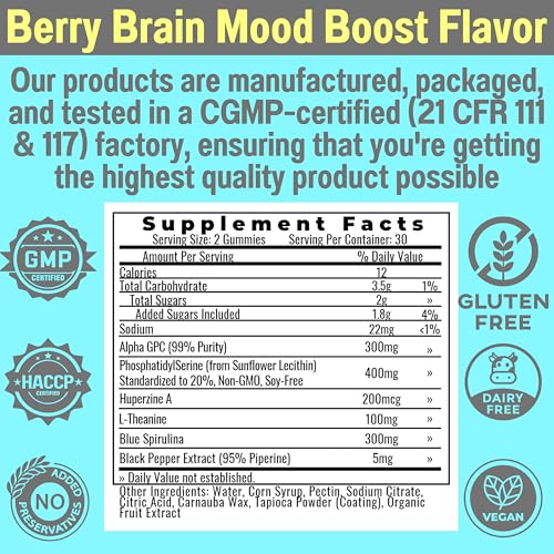 Cognitive support spirulina gummies for adults