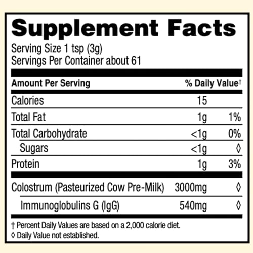 Colostrum powder for enhanced gut function