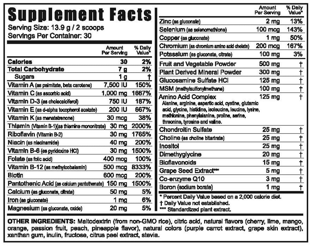 Comprehensive blended vitamin & mineral supplements for energy