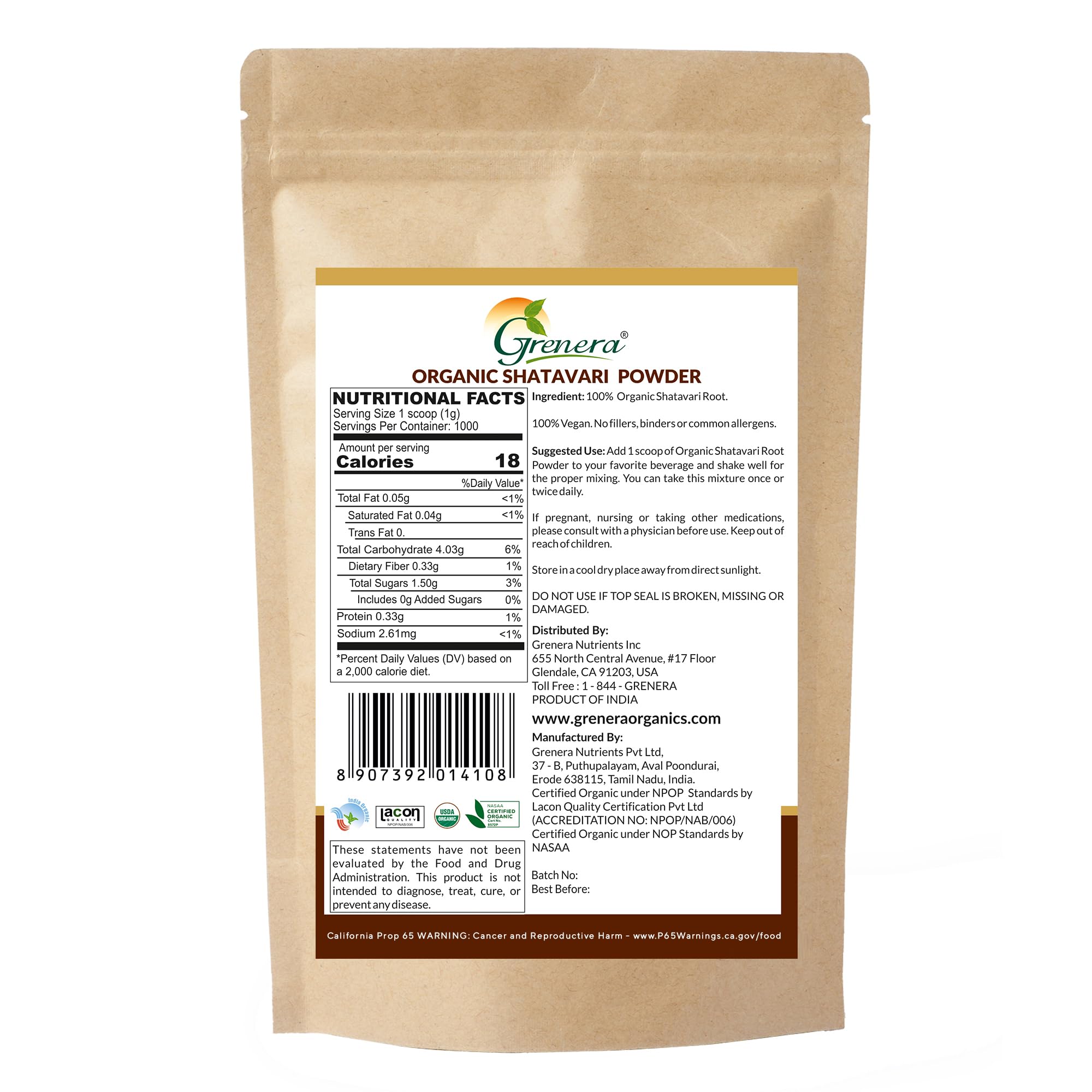Convenient 2.2 lbs Shatavari packaging
