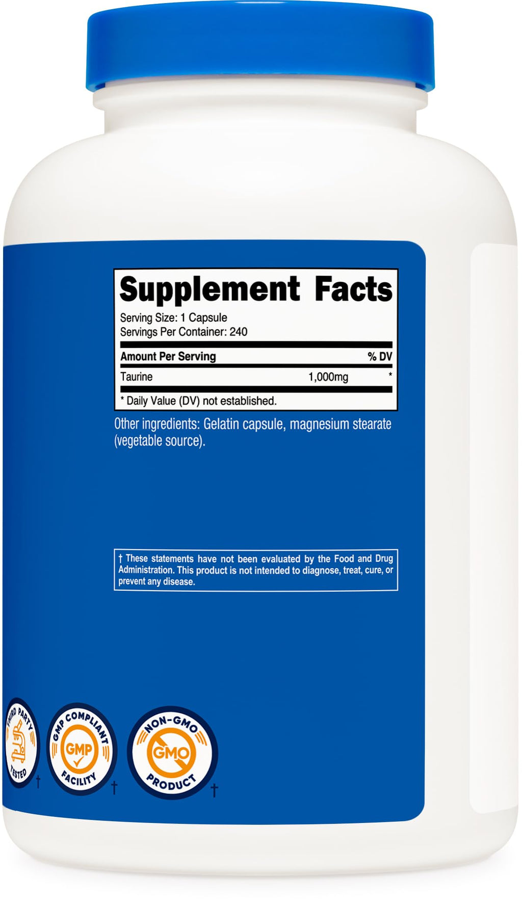Convenient 240 count taurine capsules