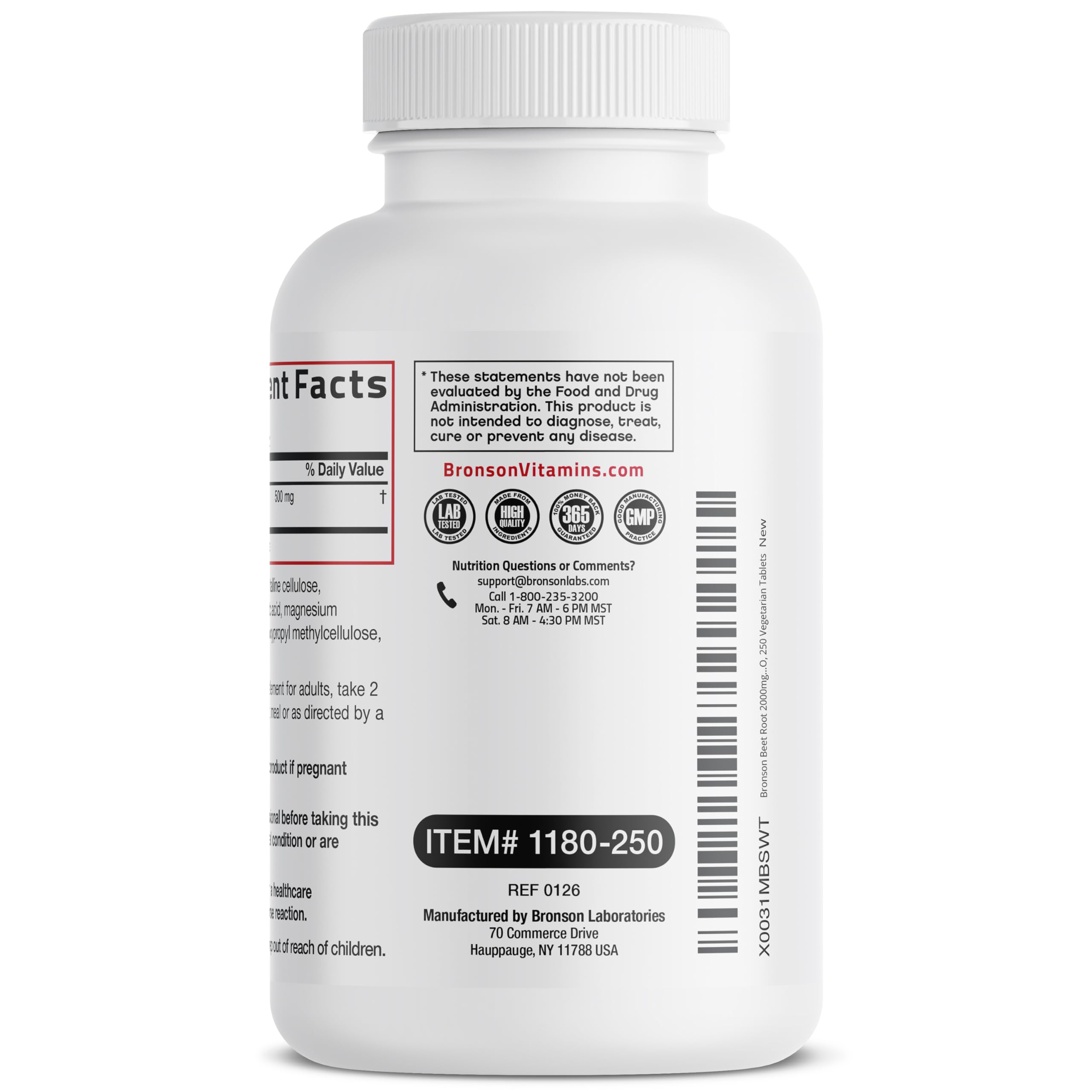 Convenient 250 count vegetarian tablets