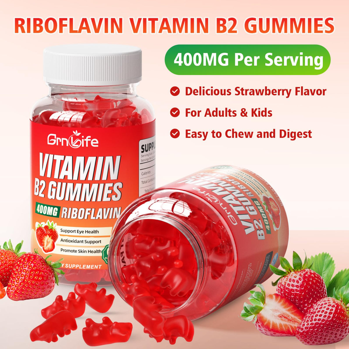 Convenient 400 mg Vitamin B2 gummies