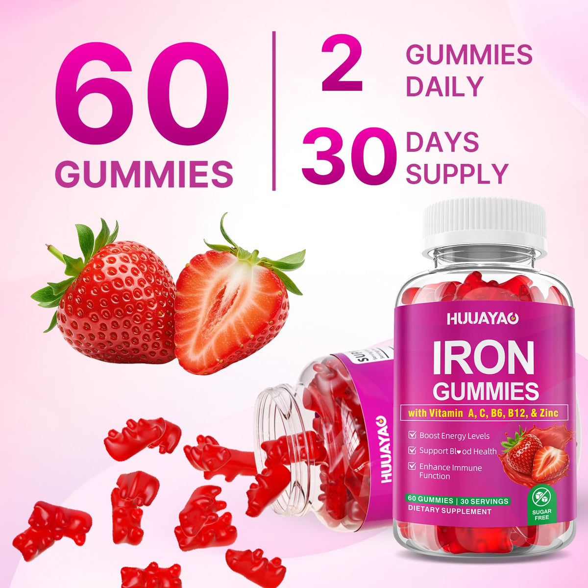Convenient 60 count iron gummies