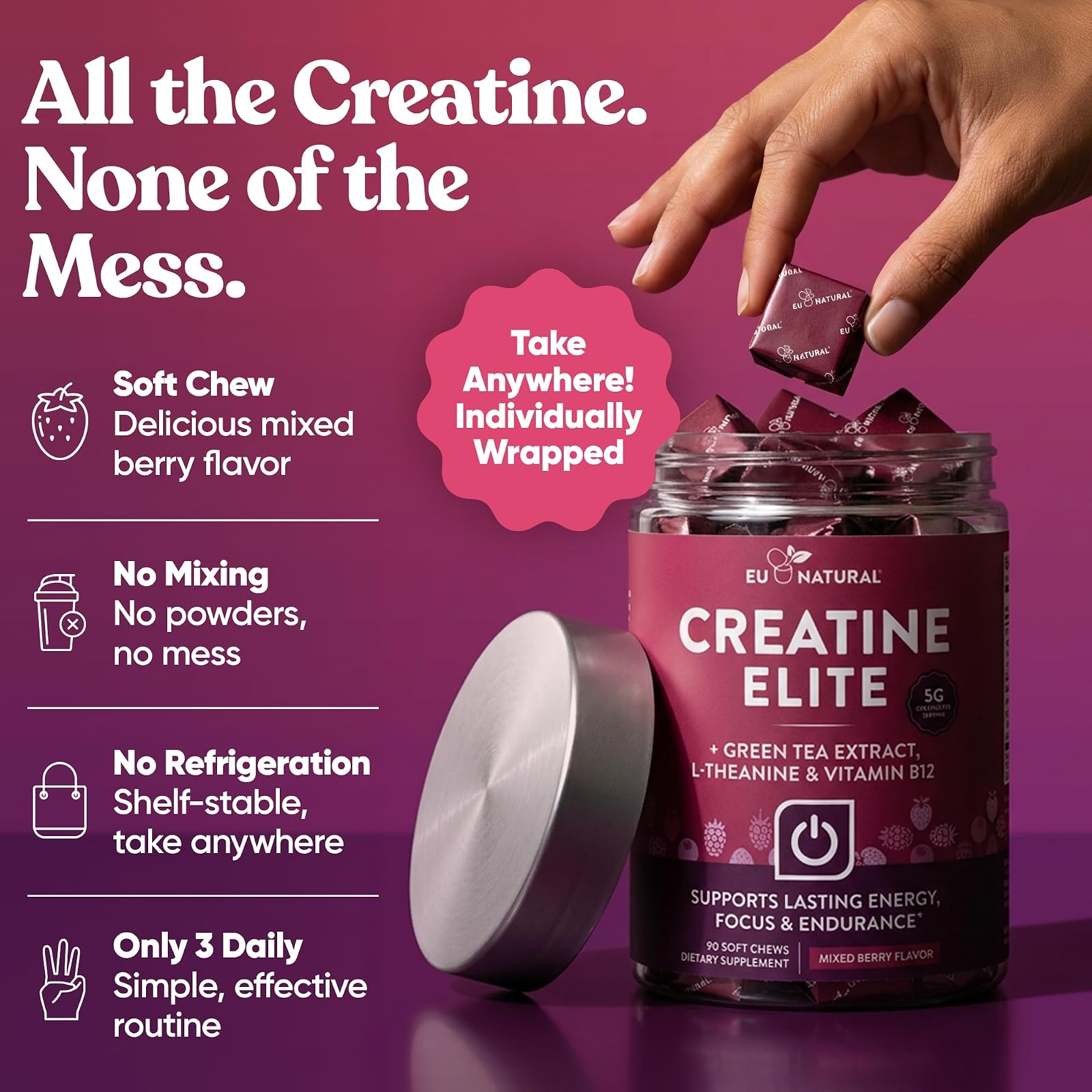 Convenient creatine chews for workouts