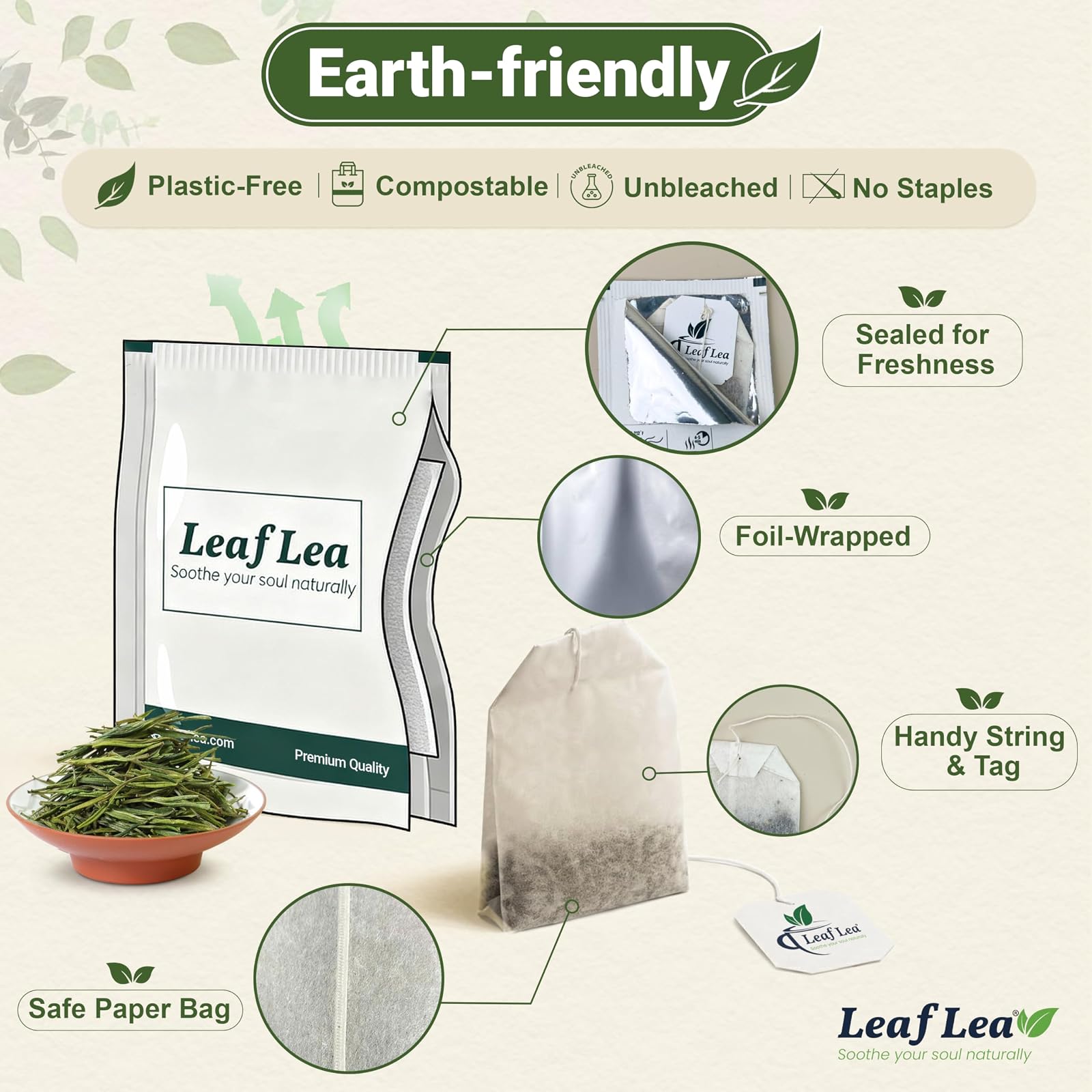 Convenient LeafLea green tea bags