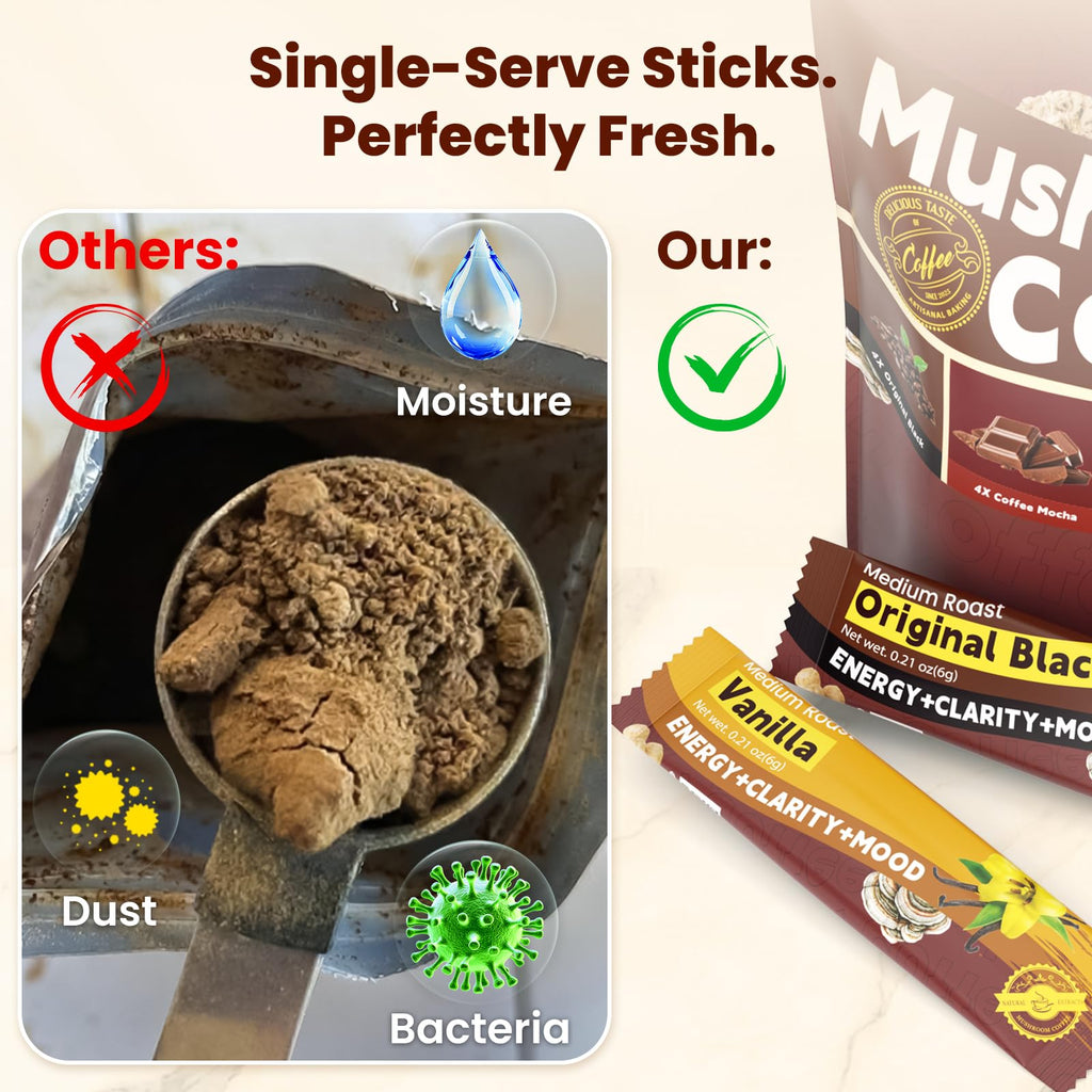 convenient single serve mushroom coffee