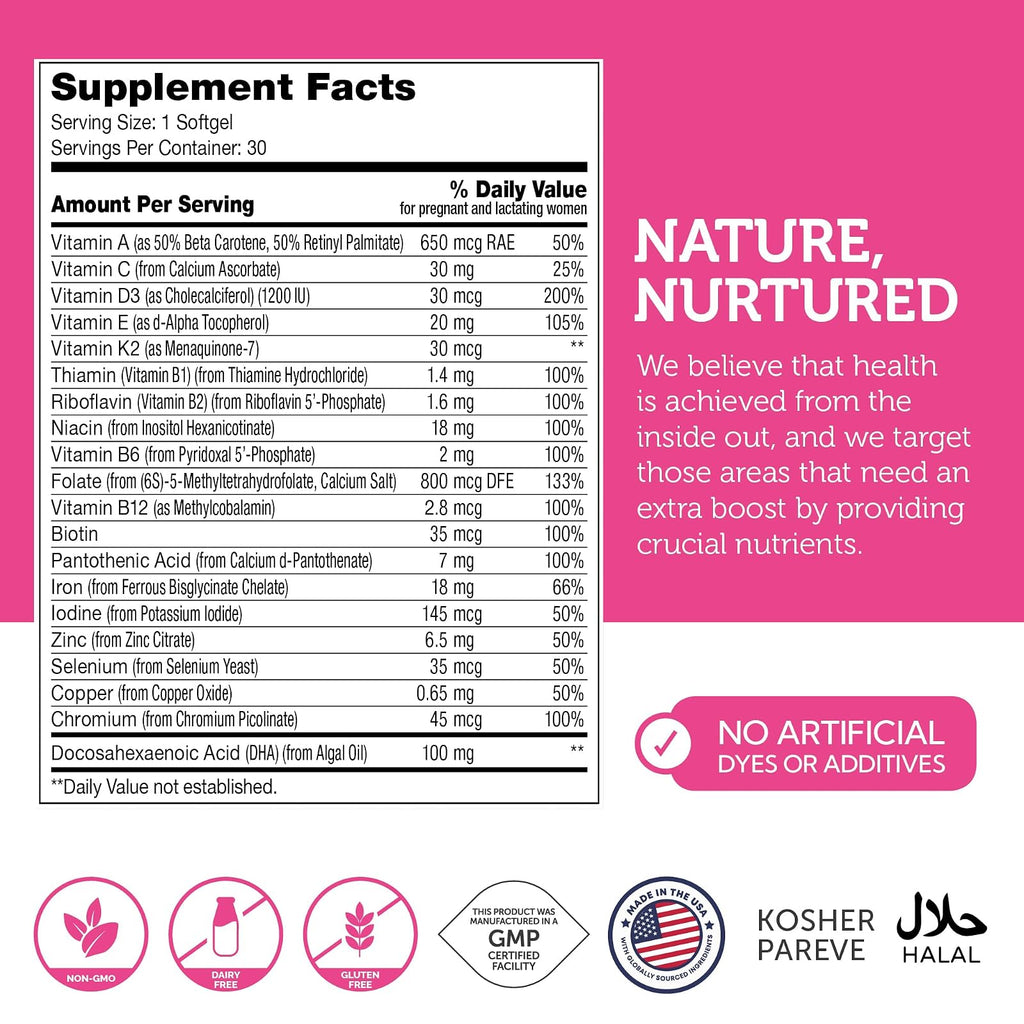 Convenient softgel prenatal vitamins