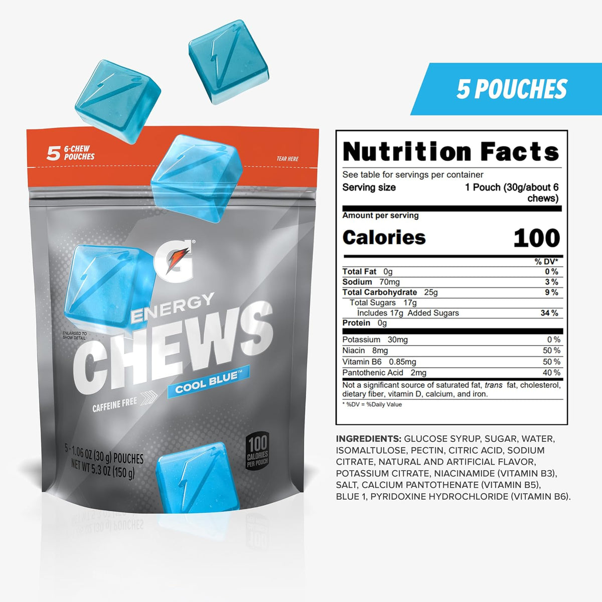 Cool Blue Gatorade chews 100 calories