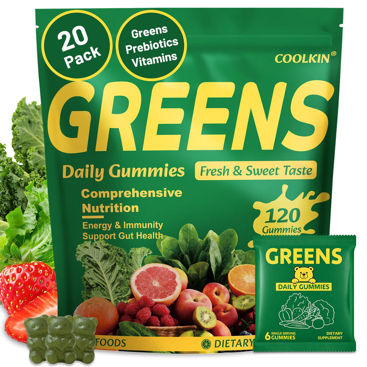 COOLKIN Greens Daily Gummies for adults