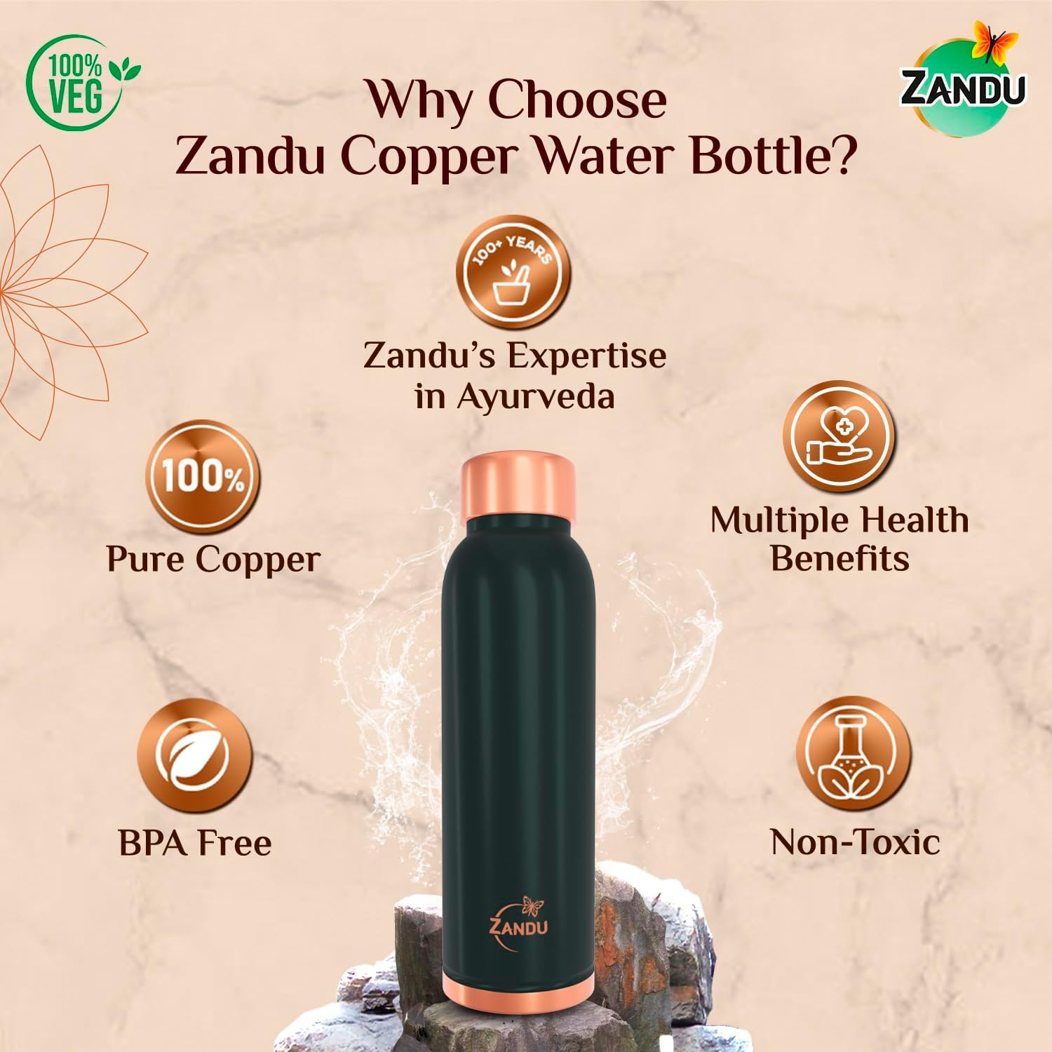 Copper bottle with health-boosting properties