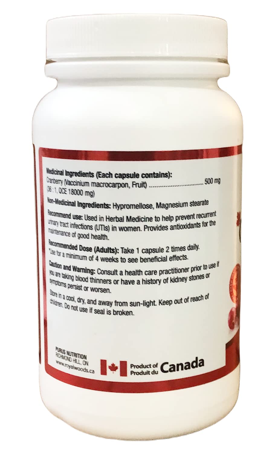 Cranberry capsules for urinary health