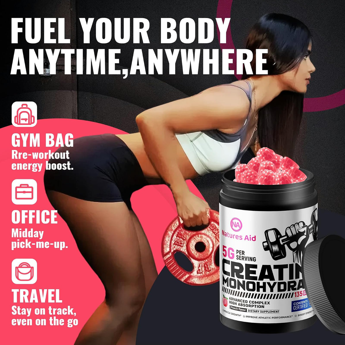 Creatine monohydrate gummies for strength