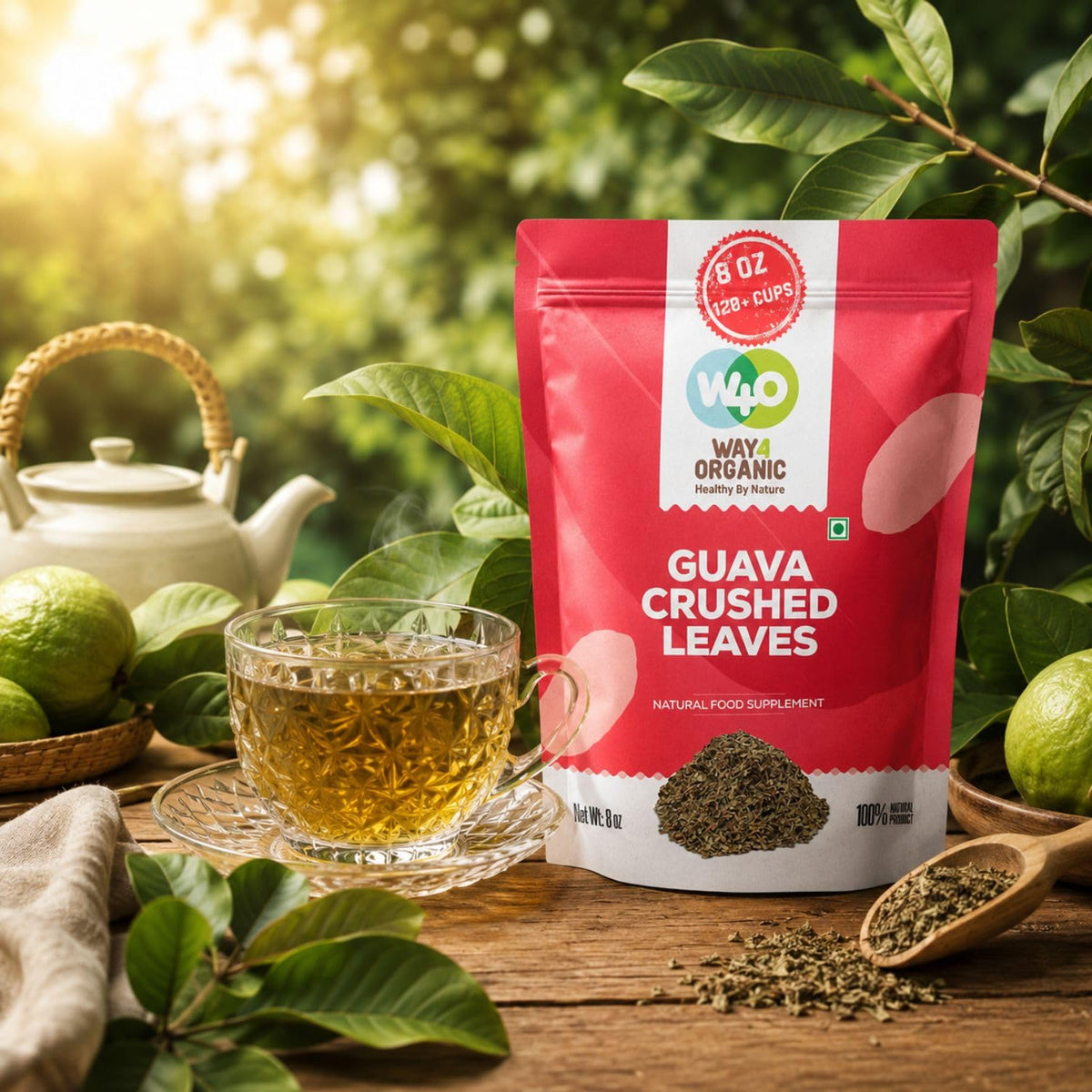 crushed guava leaves for brewing