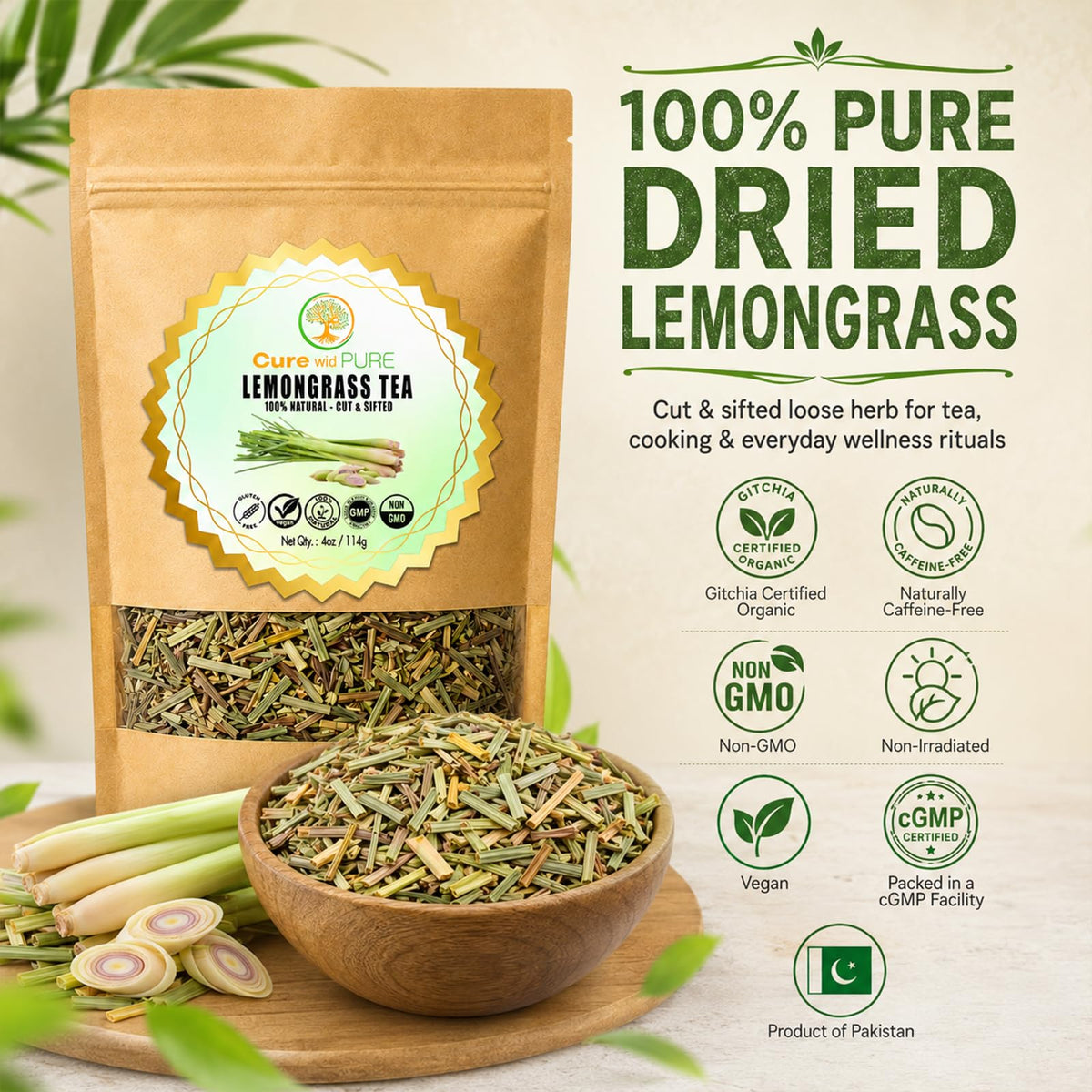 Cut and sifted lemongrass herbal tea