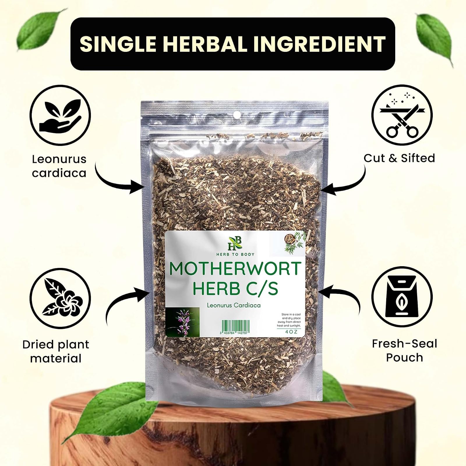 Cut and sifted motherwort leaves
