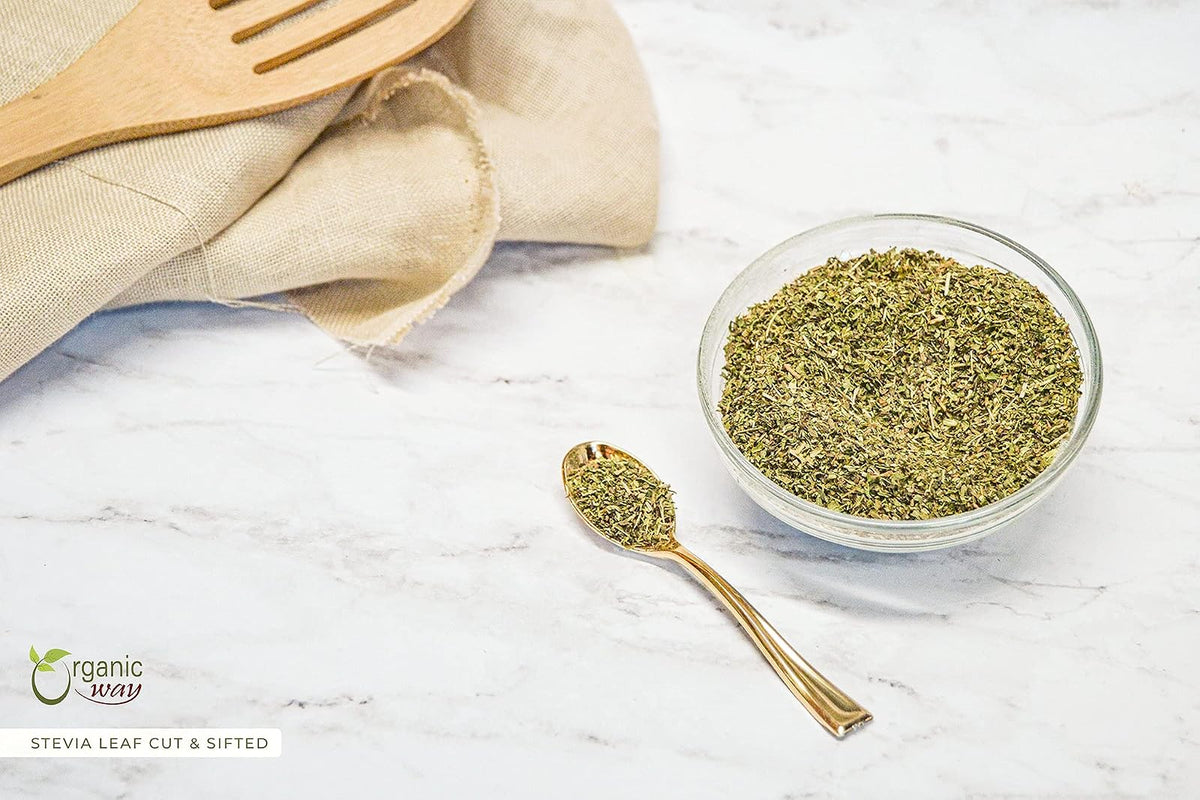 cut and sifted stevia leaves