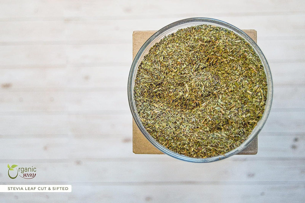 cut and sifted stevia leaves