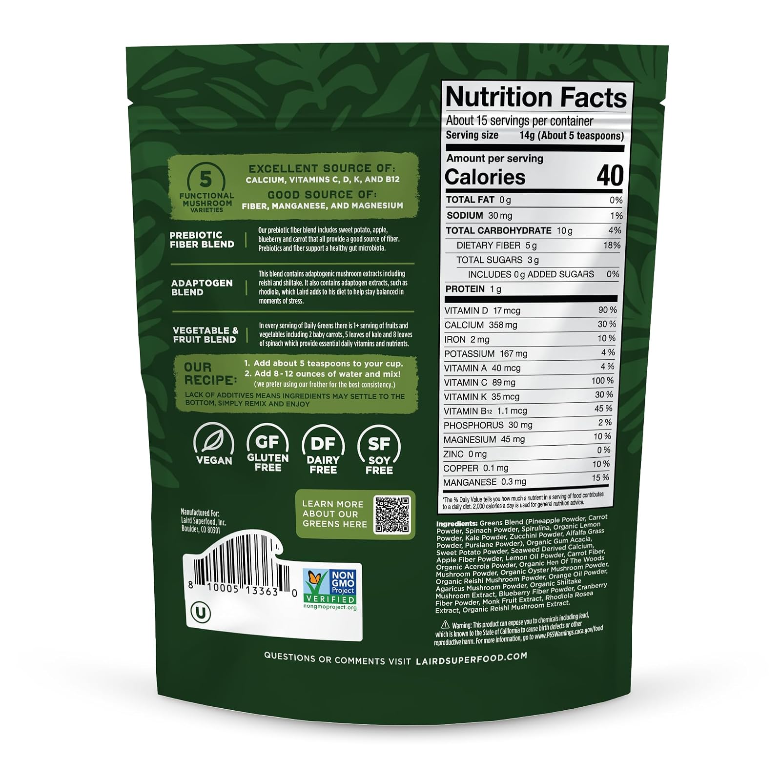 Daily greens powder with prebiotic benefits