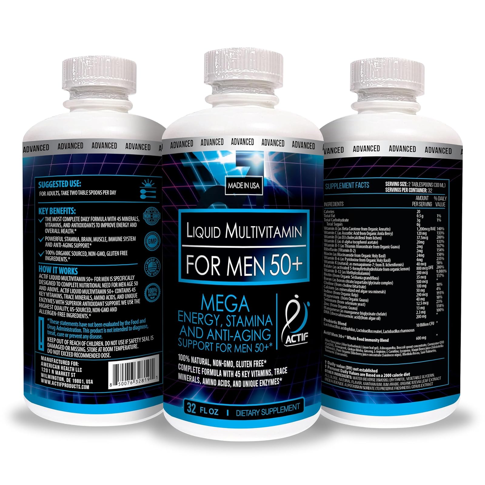 Daily liquid vitamins for men's health