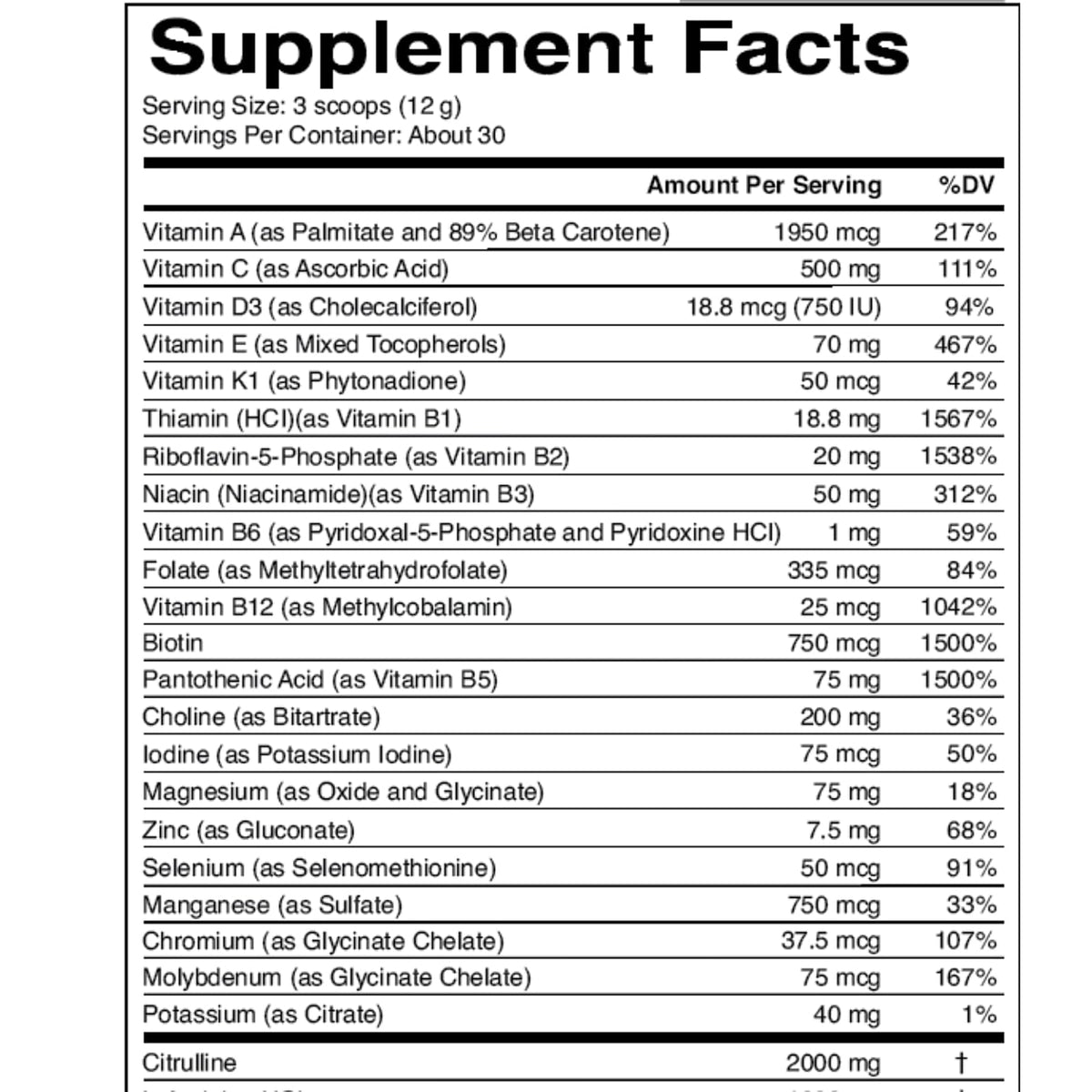Daily multivitamin for increased stamina