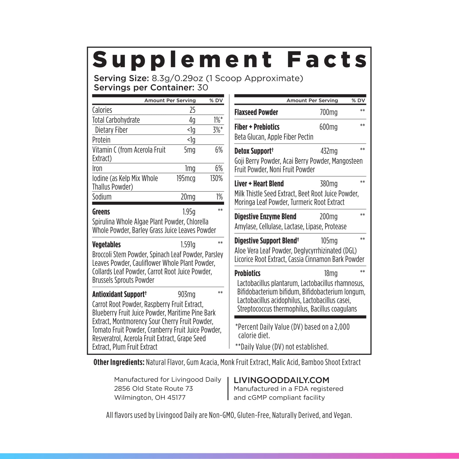 Daily nutrition from 50+ greens powder