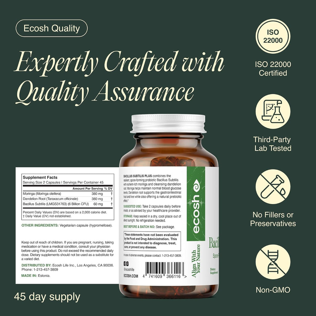 Daily probiotic support with Bacillus Subtilis