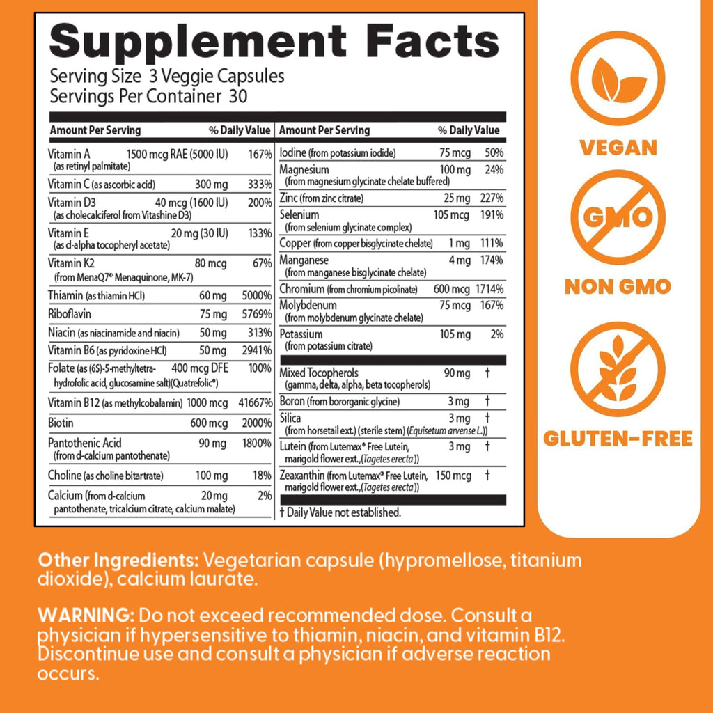 Daily vegan vitamin & mineral supplements for energy support